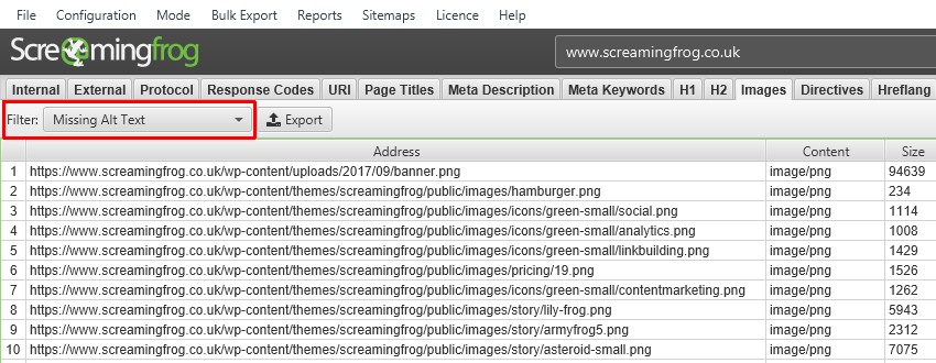 C mo Encontrar El Texto Alternativo Y Los Atributos De La Imagen Faltante Con Screaming Frog 